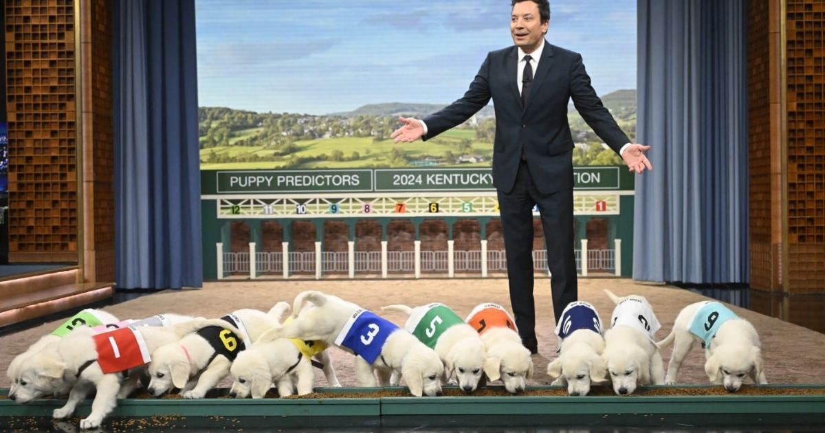 Jimmy Fallon Cuddles Cute Puppy at Kentucky Derby 2024